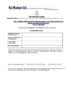 Attendance Slip- AGM 2019 | Paul Merchants