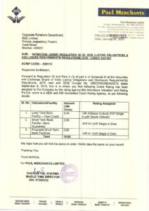 Letter to BSE Reg 30 | Paul Merchants
